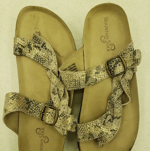 Mountain Sole | Shoes | Pretty Ladies Sandals With Gold Metallic Snake ...